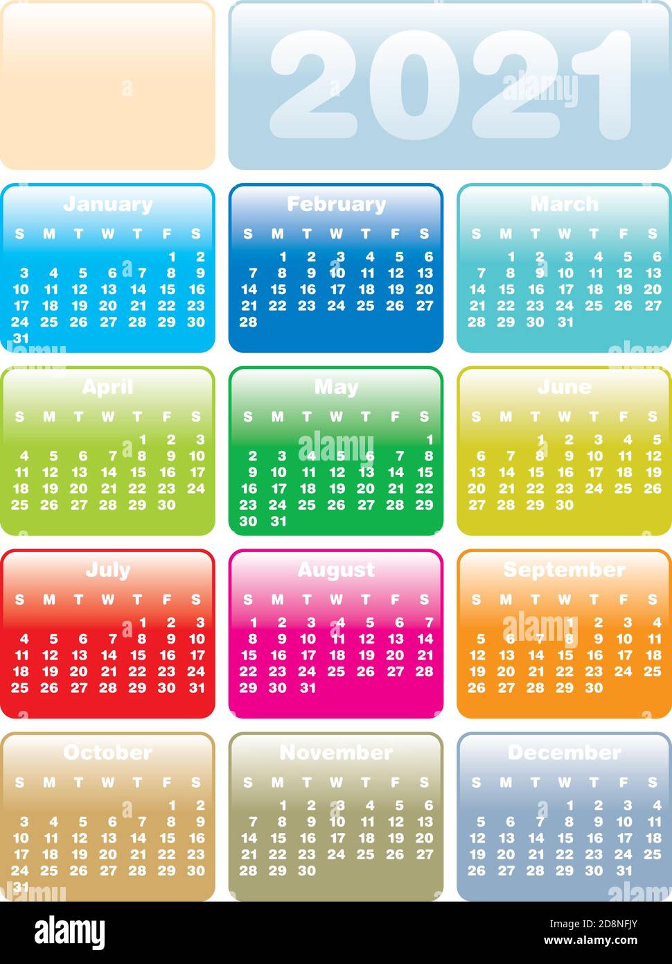 Colorful Calendar for Year 2021, in vector format Stock Vector Image ...