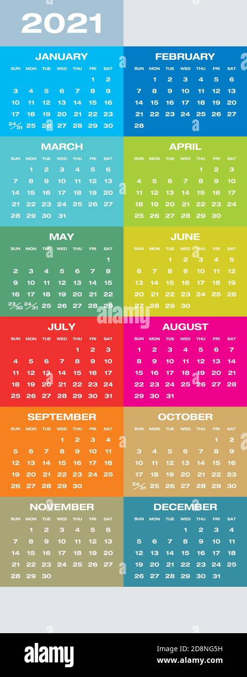 Colorful Calendar for year 2021 in vector format Stock Vector Image ...