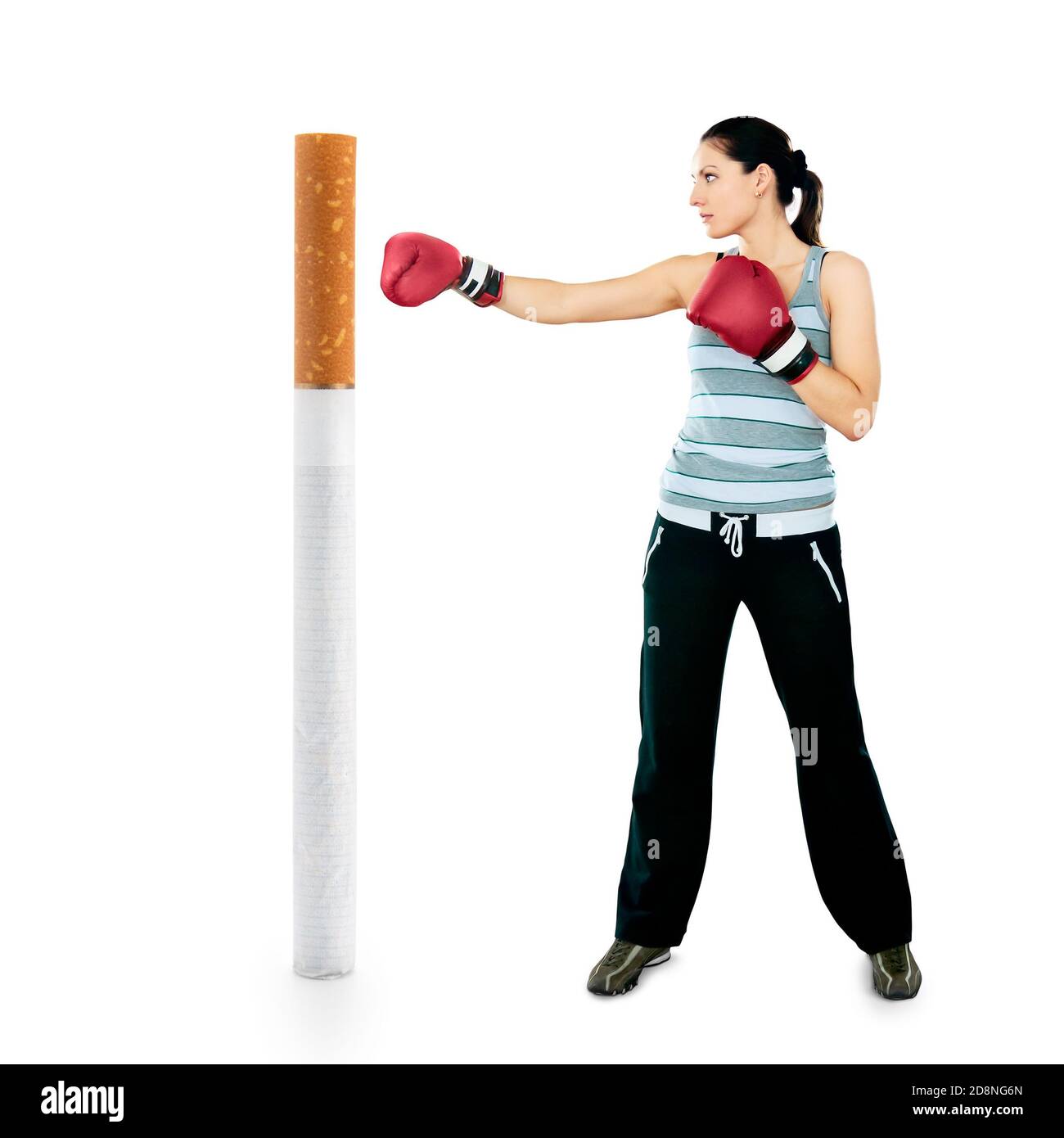No smoking. Young girl boxing cigarette Stock Photo - Alamy