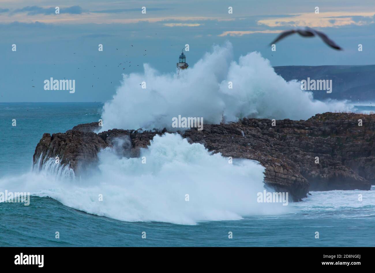 Mouro island light house, Santander, Cantabrian Sea, Cantabria, Spain ...