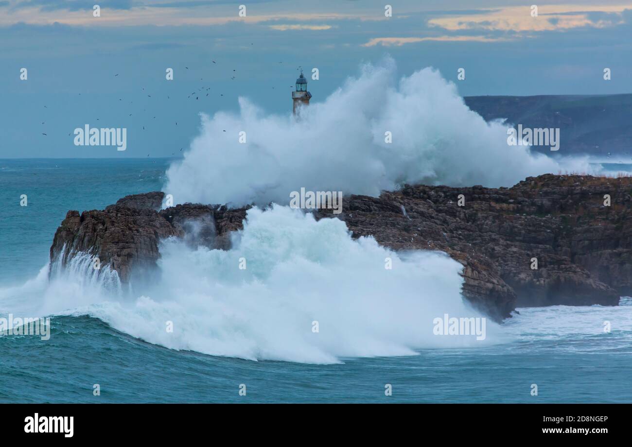 Mouro island light house, Santander, Cantabrian Sea, Cantabria, Spain ...