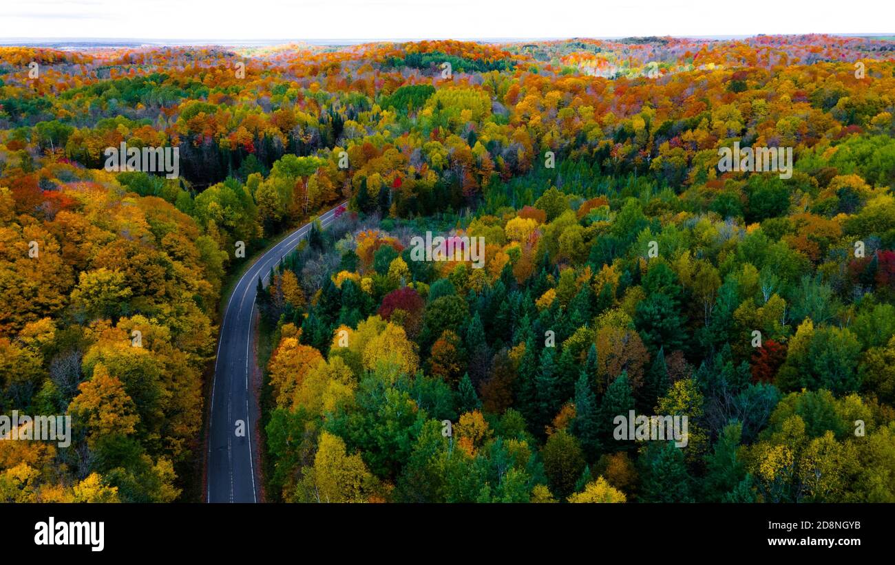 Winding Blacktop Road through Colored Fall Forest Stock Photo - Alamy
