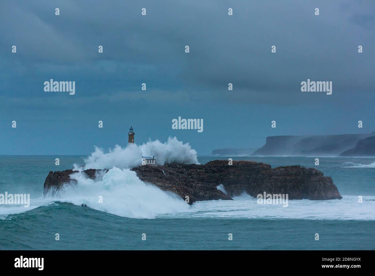 Mouro island light house, Santander, Cantabrian Sea, Cantabria, Spain ...