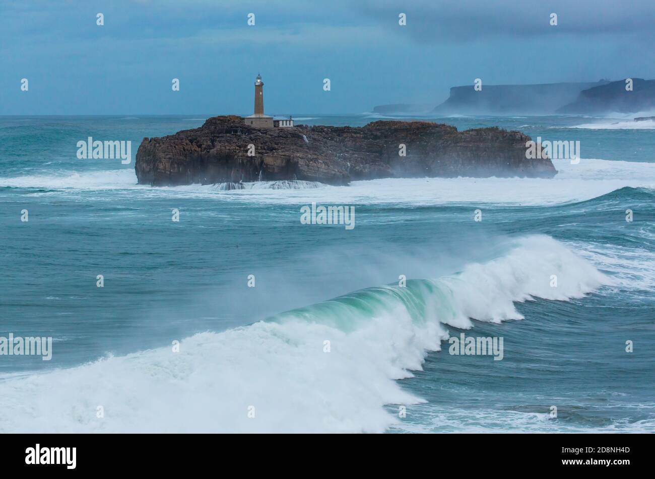 Mouro island light house, Santander, Cantabrian Sea, Cantabria, Spain ...