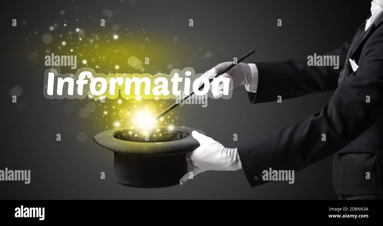Magician is showing magic trick with Information inscription ...