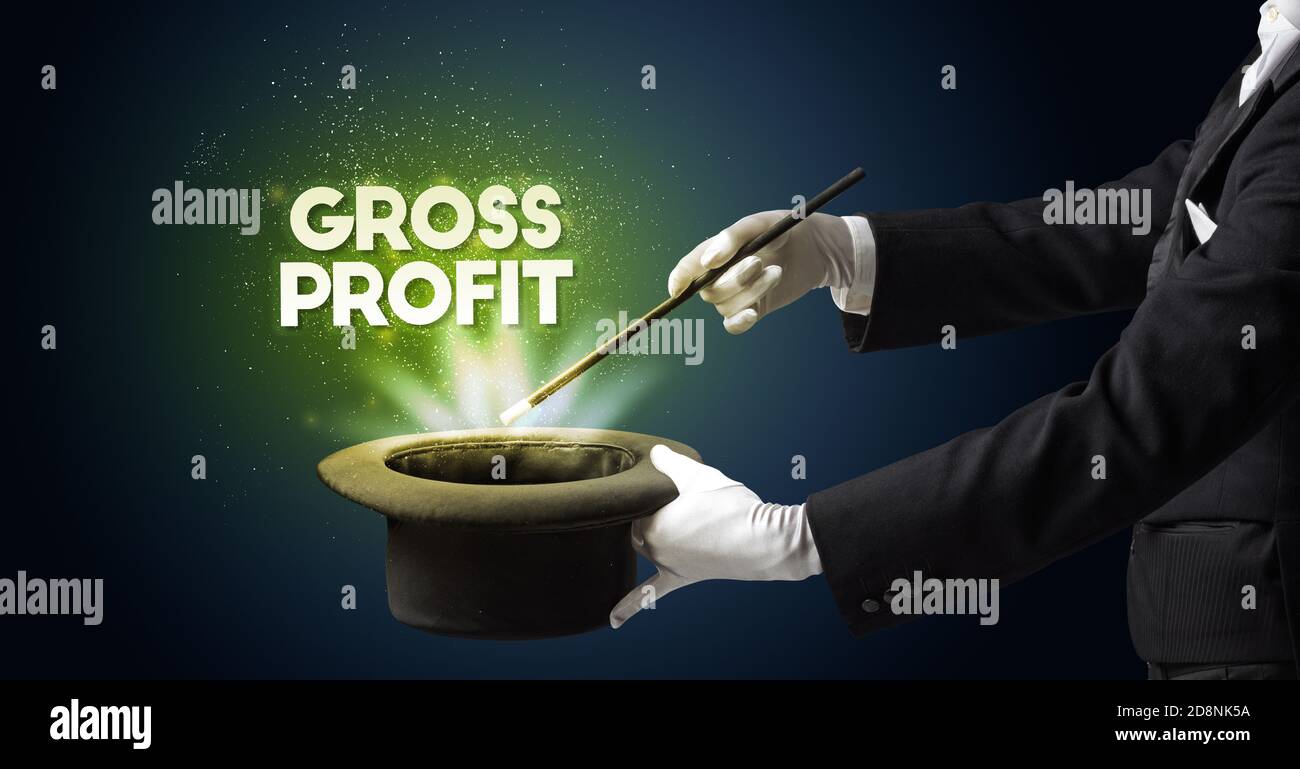 Illusionist is showing magic trick with GROSS PROFIT inscription, new ...