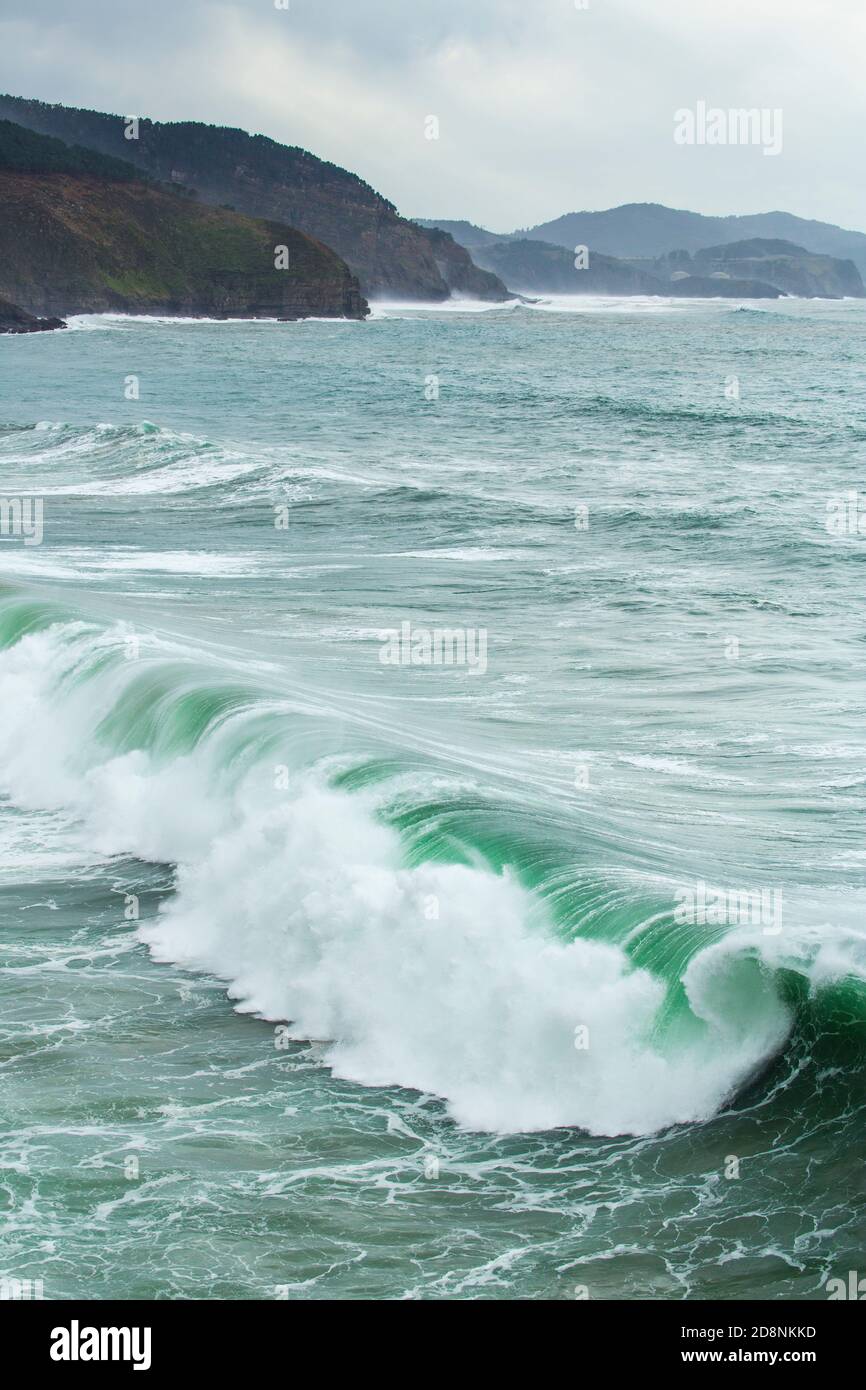 Waves in Bakio, Cantabrian Sea, Bizkaia, Basque Country, Spain, Europe ...