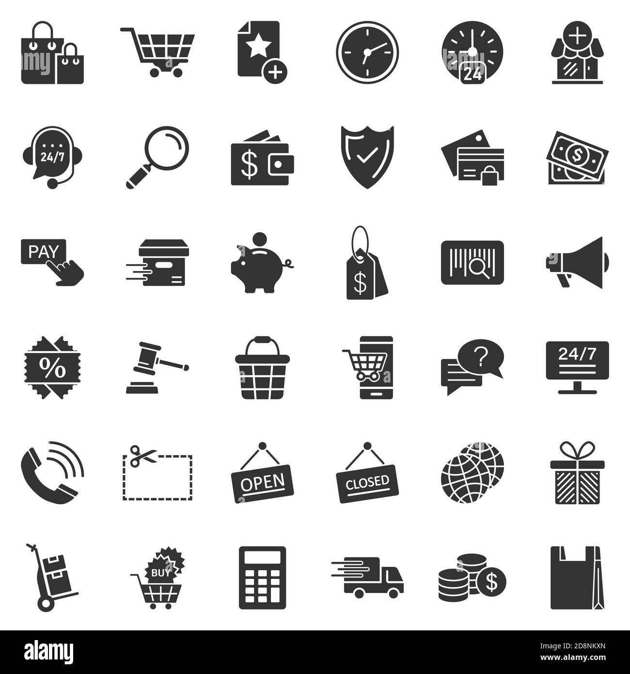 Shopping icon set in flat style. Online commerce vector illustration on ...