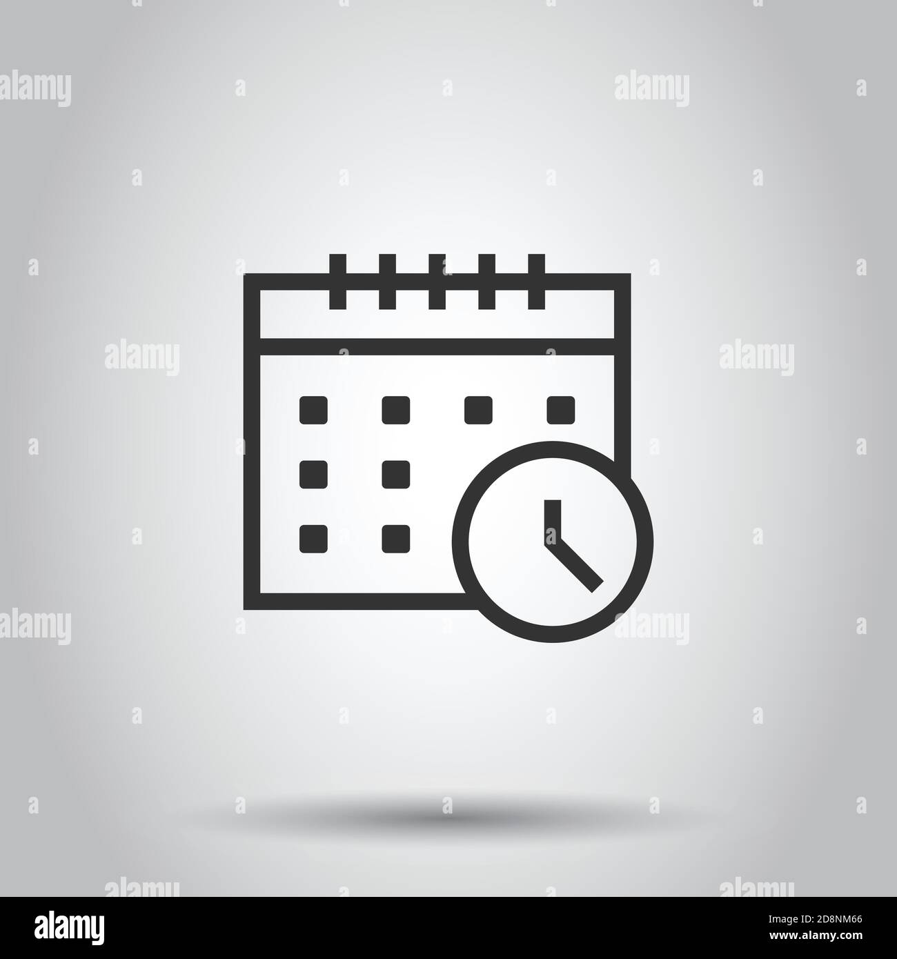 Calendar with clock icon in flat style. Agenda vector illustration on ...