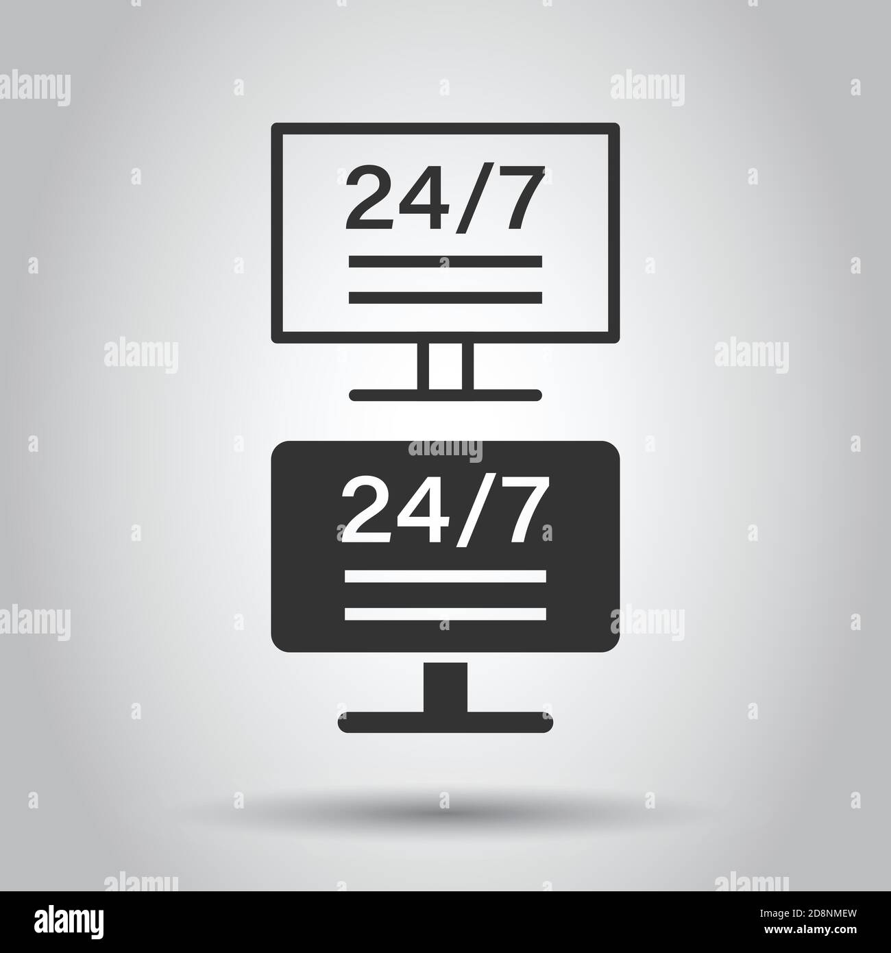 24/7 computer icon in flat style. All day service vector illustration ...