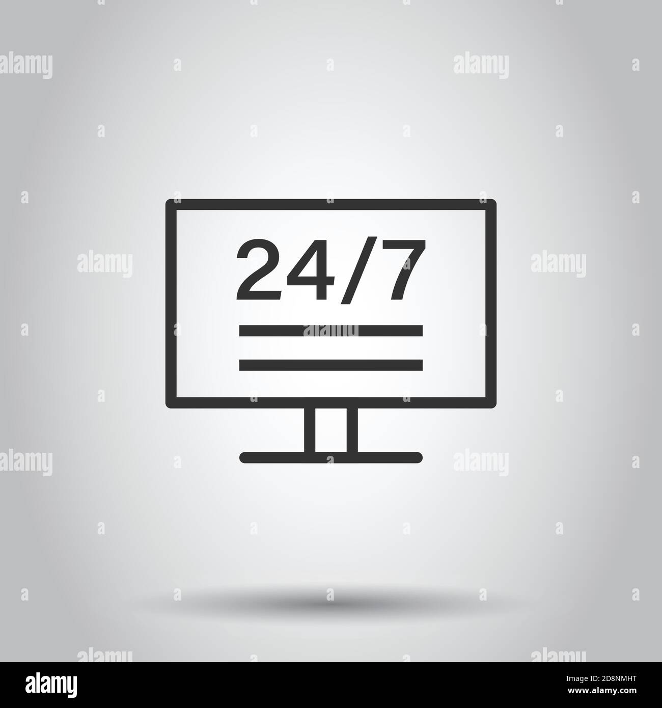 24/7 computer icon in flat style. All day service vector illustration ...