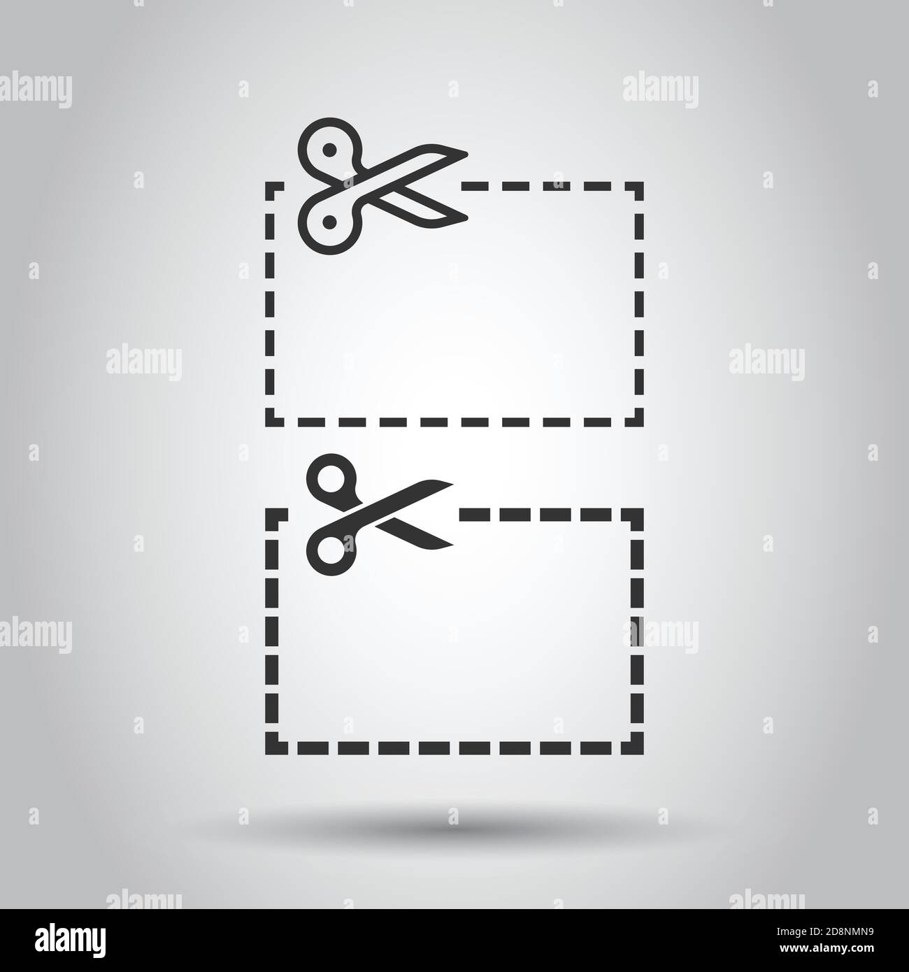 Coupon cut lines icon in flat style. Scissors snip sign vector ...