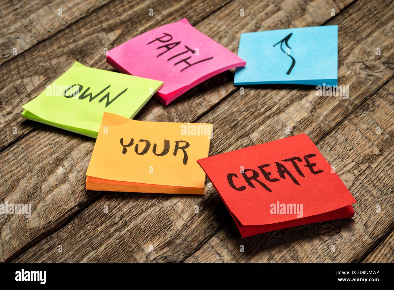 create your own path inspirational text - handwriting on sticky ...