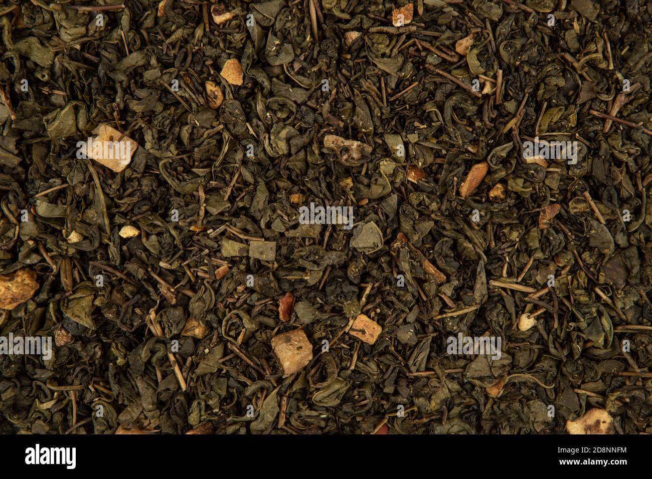 Green tea texture - top view and closeup on dried green tea leaves with ...