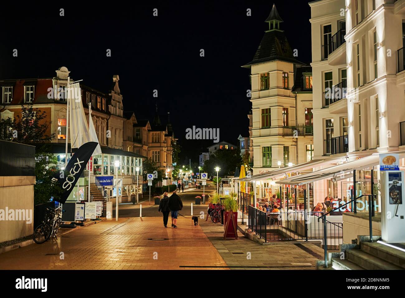 Bansin, Germany - September 13, 2019: Nightshot of the promenade in the ...