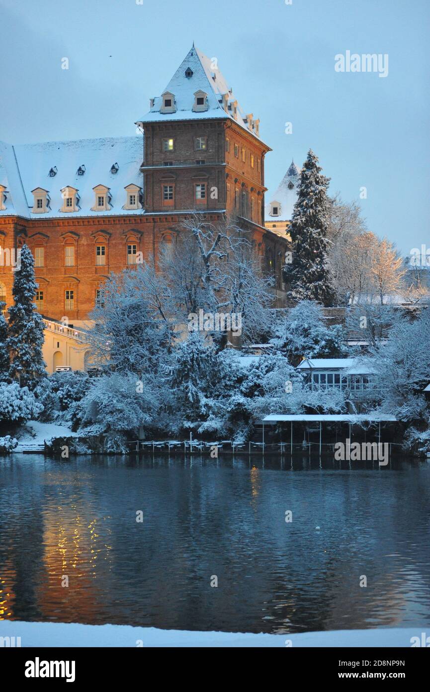 The Valentino Castle under the snow Stock Photo - Alamy