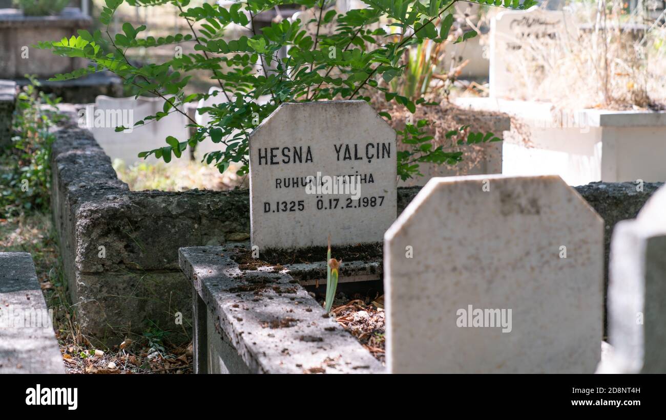 Istanbul, Turkey - October 2012: Muslim graves in a cemetery in ...