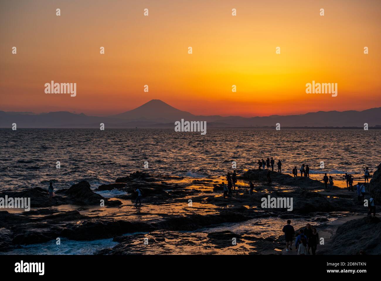 Sunset with Mt. Fuji as seen from Enoshima, Japan Stock Photo - Alamy