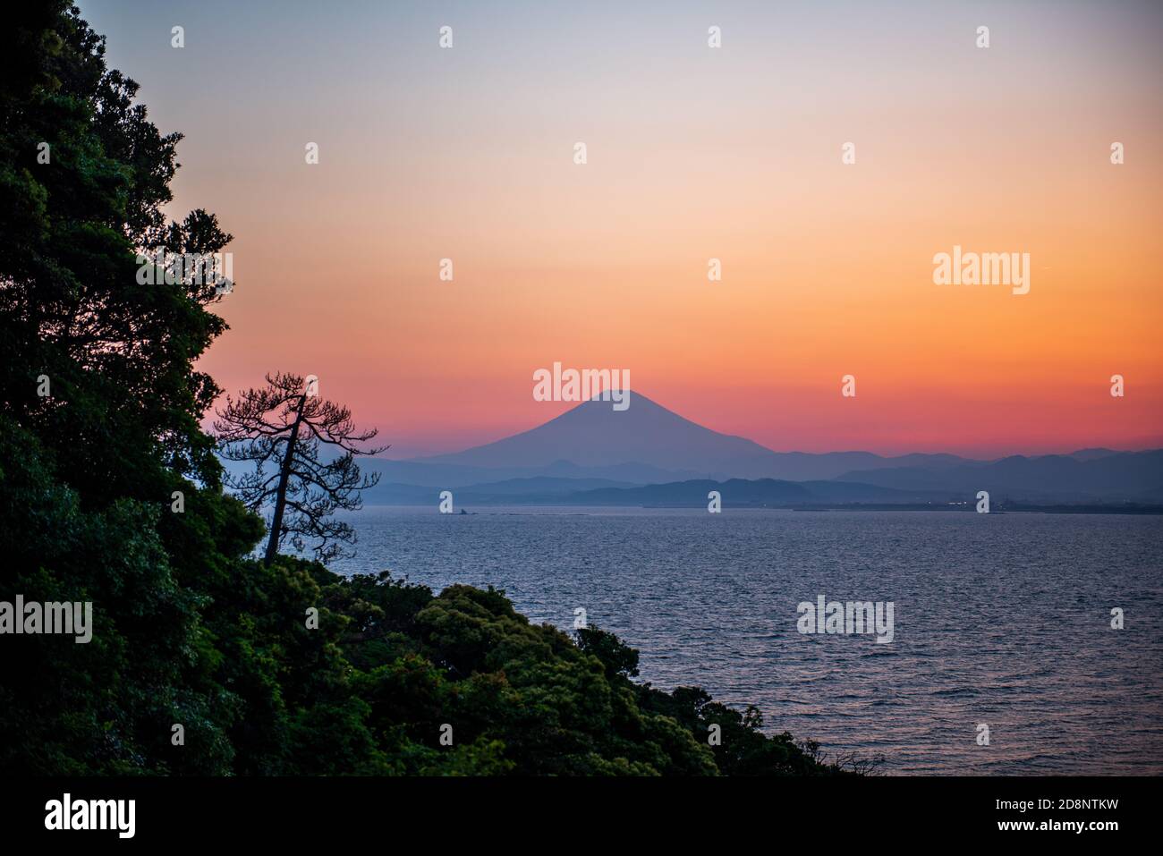 Sunset with Mt. Fuji as seen from Enoshima, Japan Stock Photo - Alamy