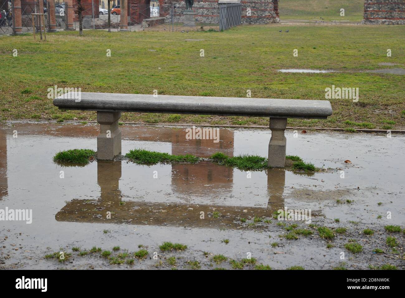 Reflection: stony bench Stock Photo - Alamy