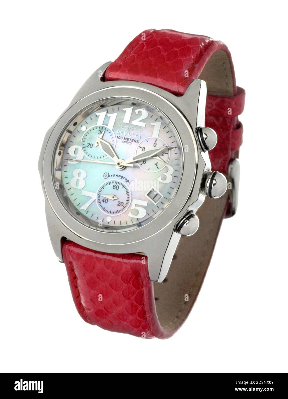 Invicta watch with a red leather patterned band photographed on a white ...