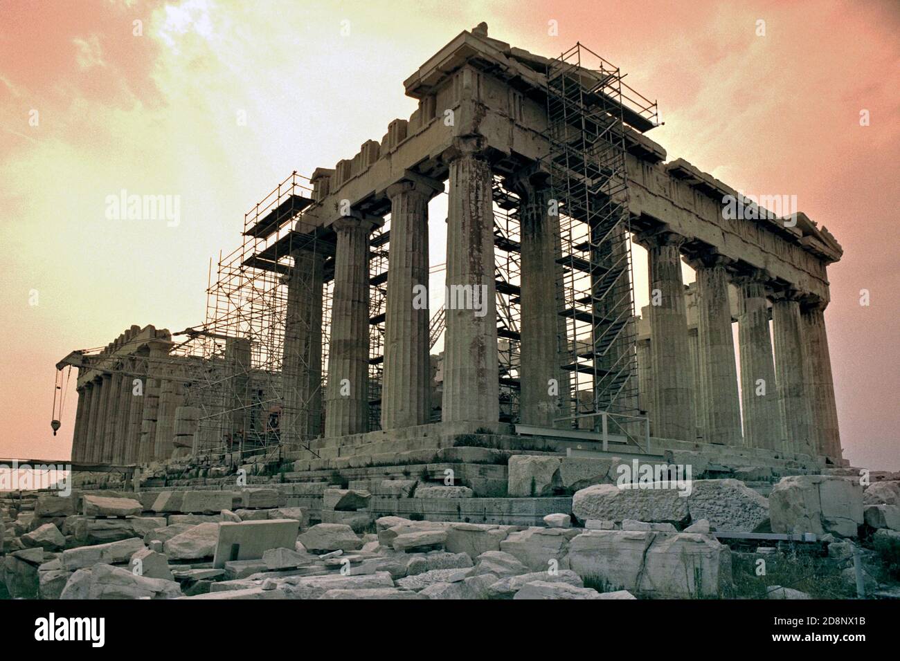 The Parthenon, shown under renovation, sits atop the Acropolis in ...