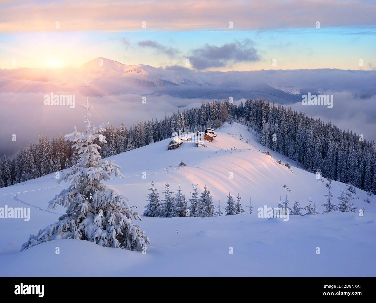 Beautiful snowy village scene hi-res stock photography and images - Alamy