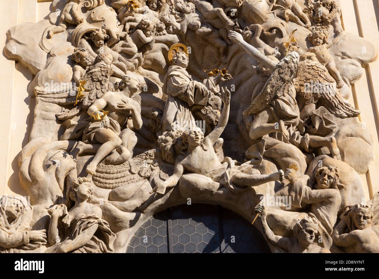 PRAGUE, CZECH REPUBLIC - OCTOBER 18, 2018: Baroque relief of St ...