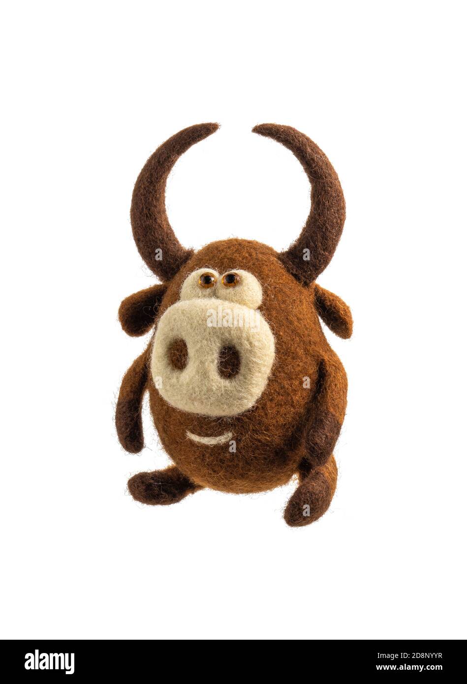 Toy bull made of felt isolate on a white background. Toy made of felted ...
