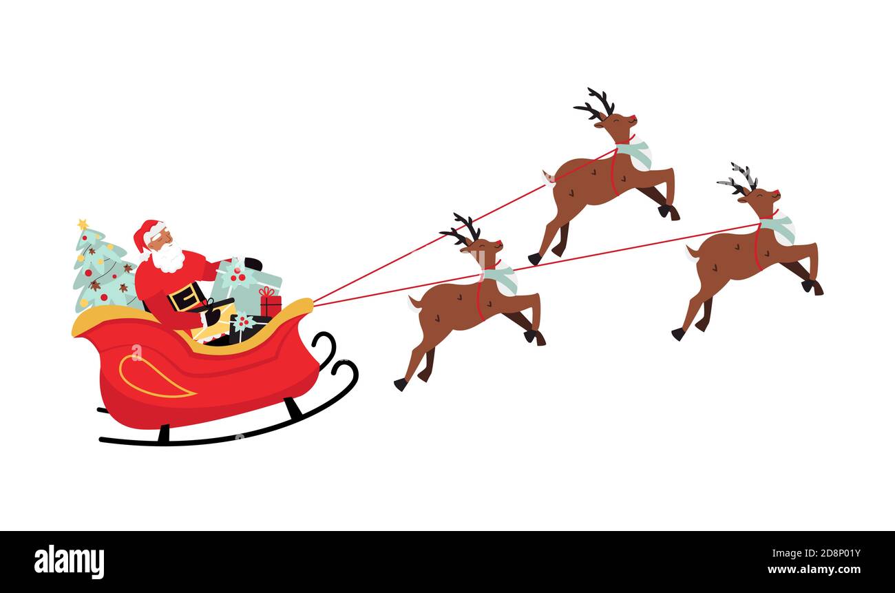 Santa claus with sleigh and reindeer hi-res stock photography and ...