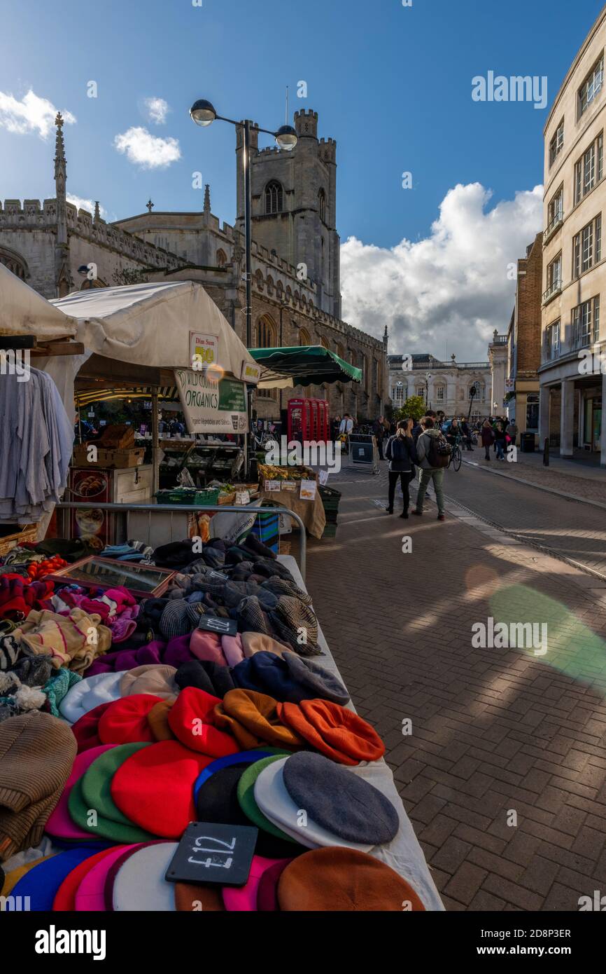 hats and berets for sale at a miliners stall on the marketplace in ...