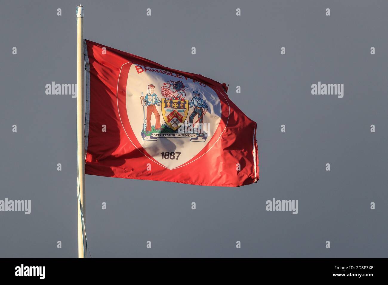 Barnsley’s West Stand flag blows in the wing Stock Photo - Alamy
