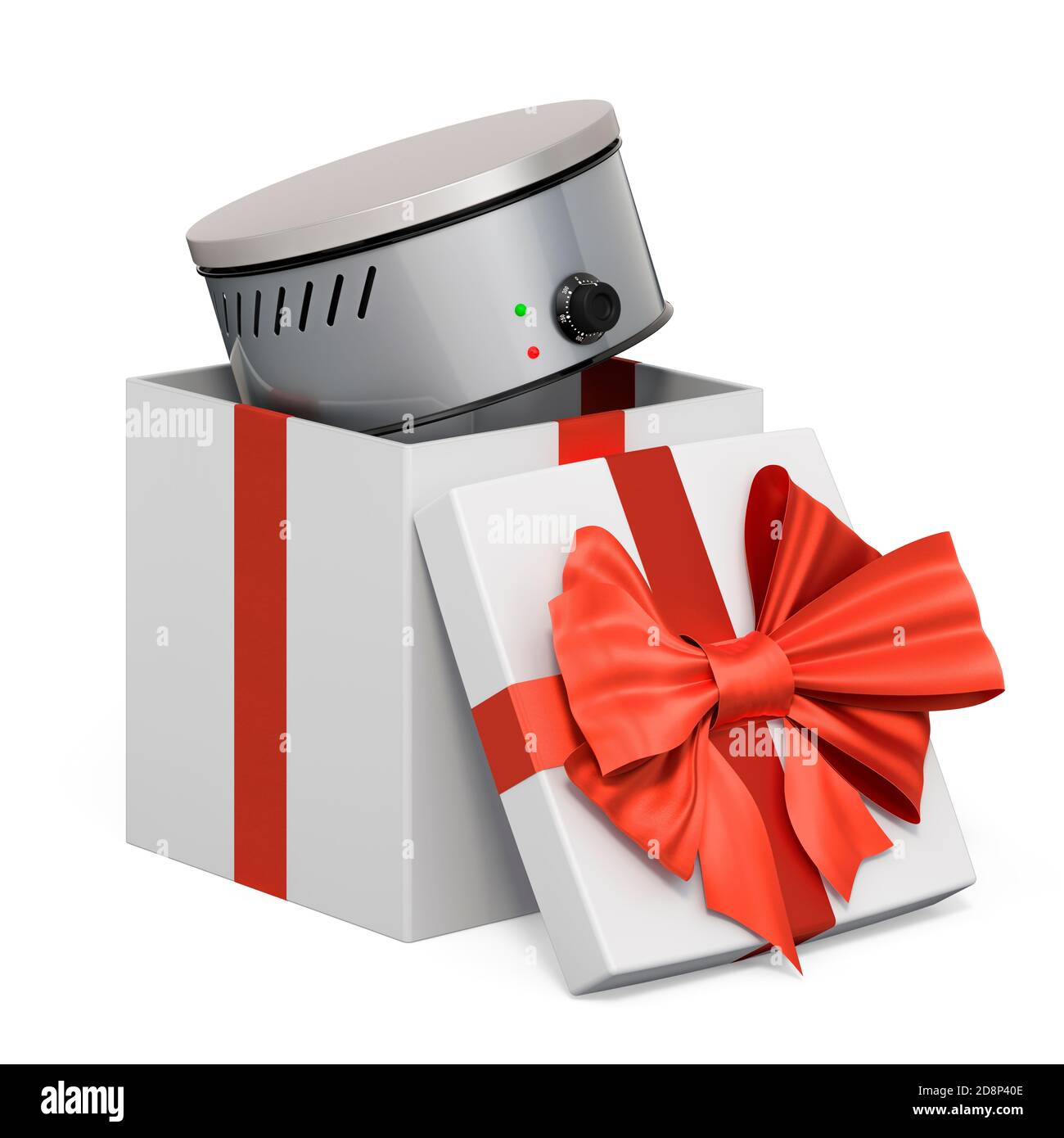 Crepe maker inside gift box, present concept. 3D rendering isolated on ...