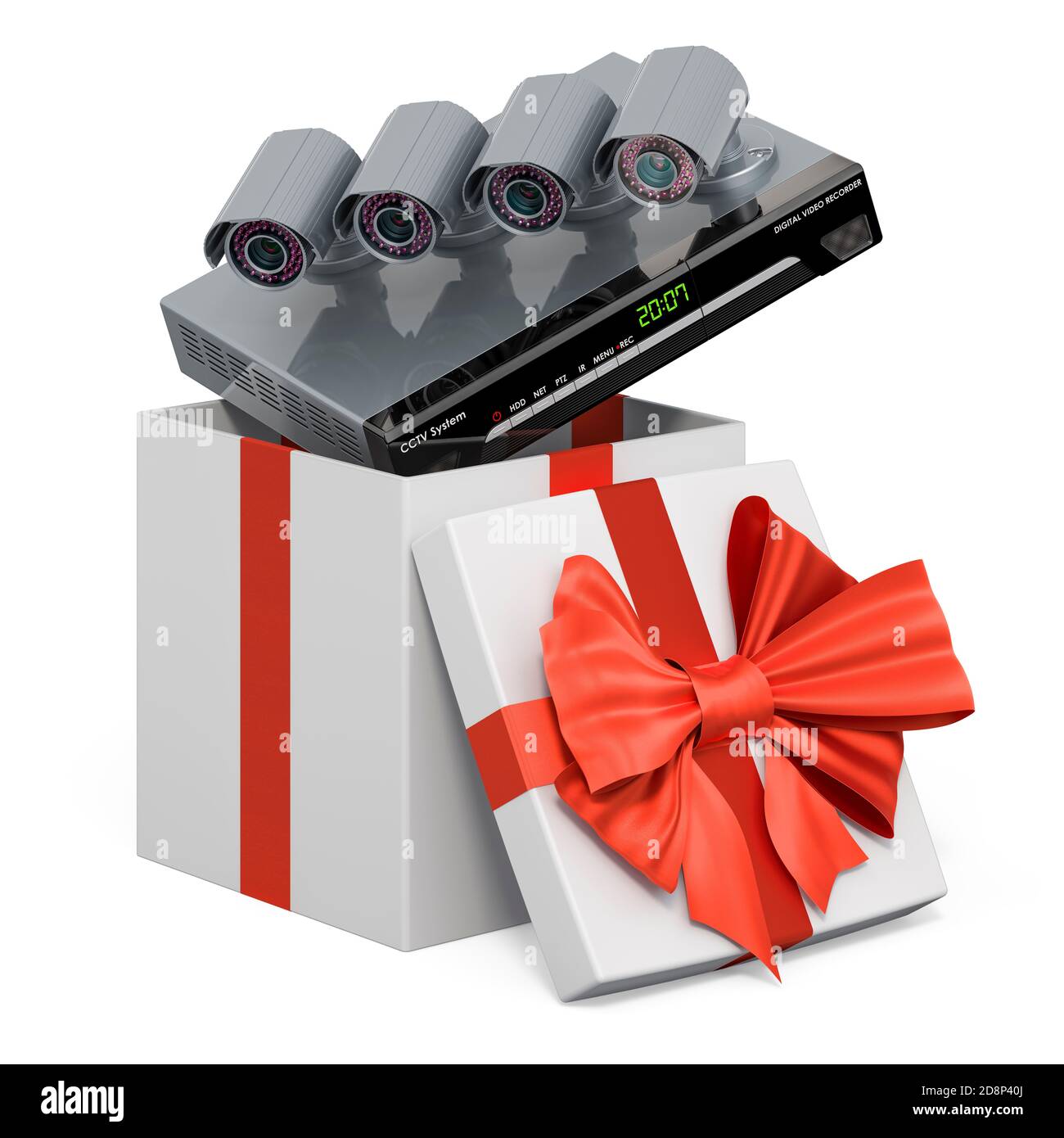 CCTV system digital video recorder inside gift box, present concept. 3D ...
