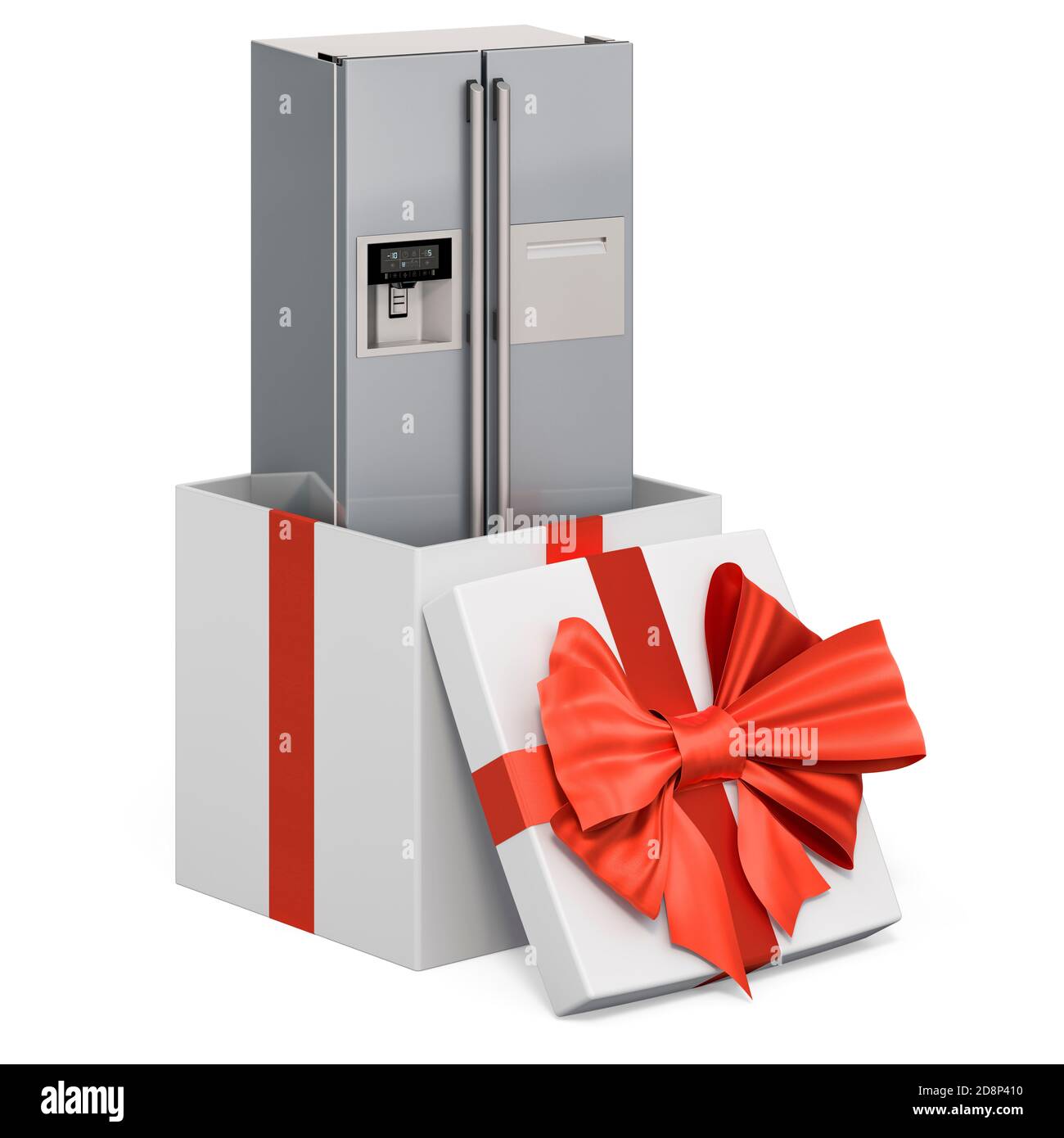 Double Door Refrigerator inside gift box, gift concept. 3D rendering ...