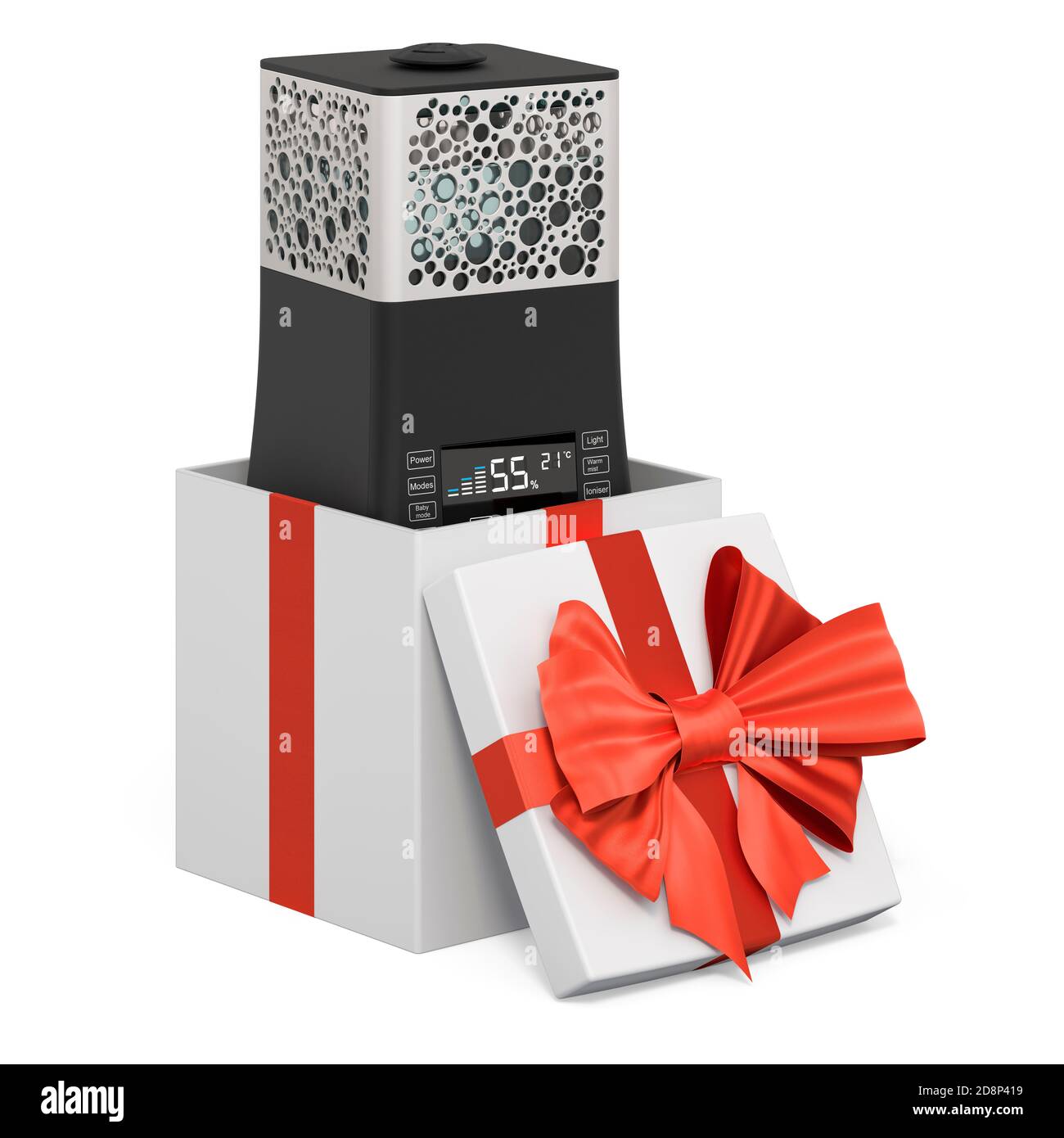 Ultrasonic humidifier inside gift box, present concept. 3D rendering ...
