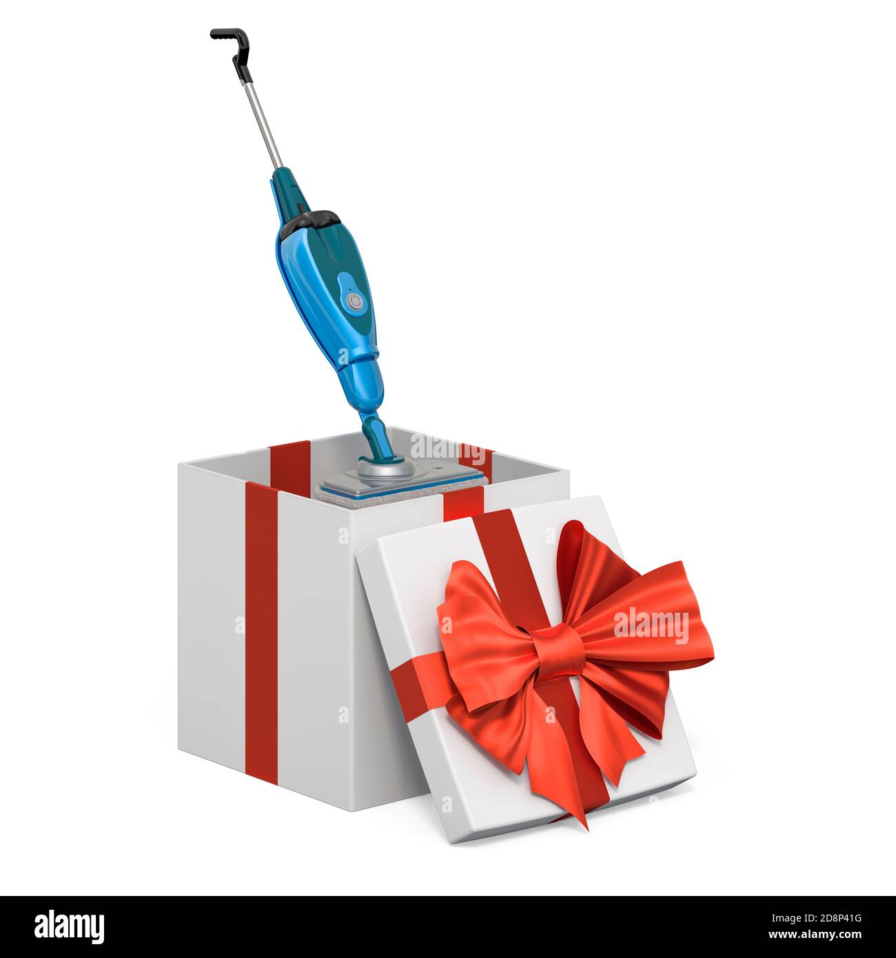 Steam mop inside gift box, present concept. 3D rendering isolated on ...