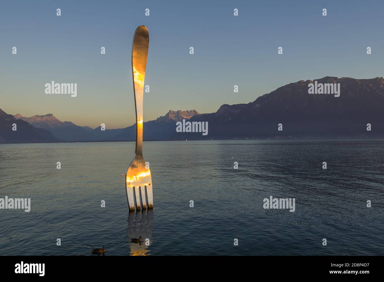 Giant fork in the geneva lake in Vevey, Switzerland Stock Photo - Alamy