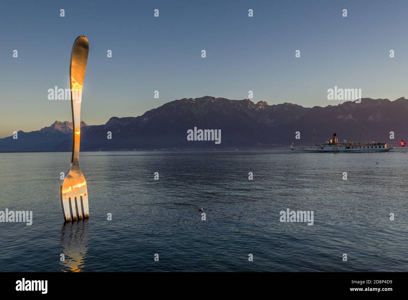 Giant fork in the geneva lake in Vevey, Switzerland Stock Photo - Alamy