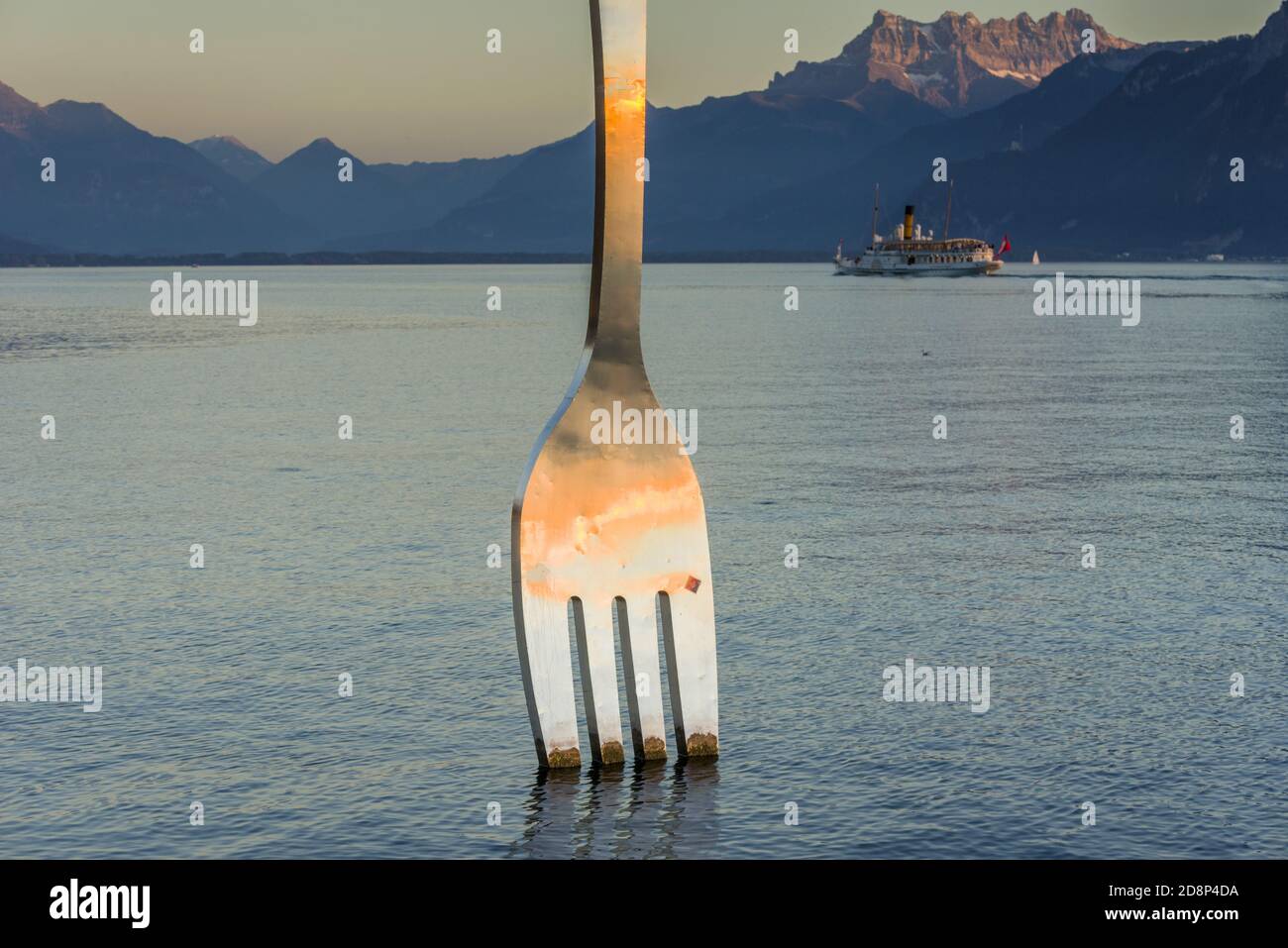 Giant fork in the geneva lake in Vevey, Switzerland Stock Photo - Alamy