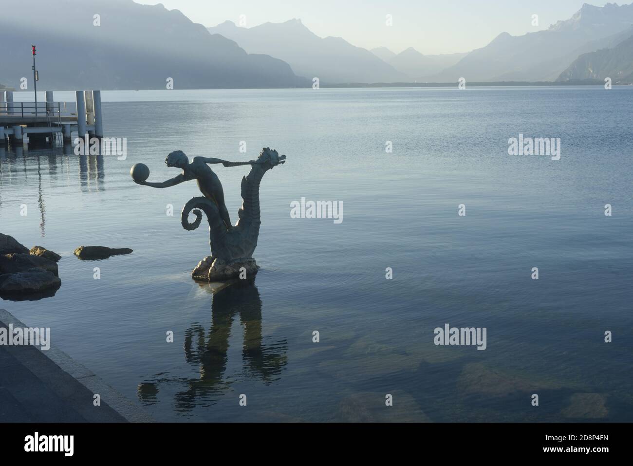 Statue of a Young Girl Holding a Shell and Riding a Seahorse ...