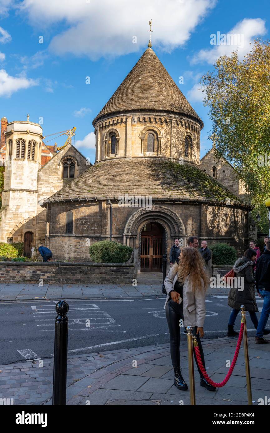 attractive young woman outside of the round church visitor centre in ...
