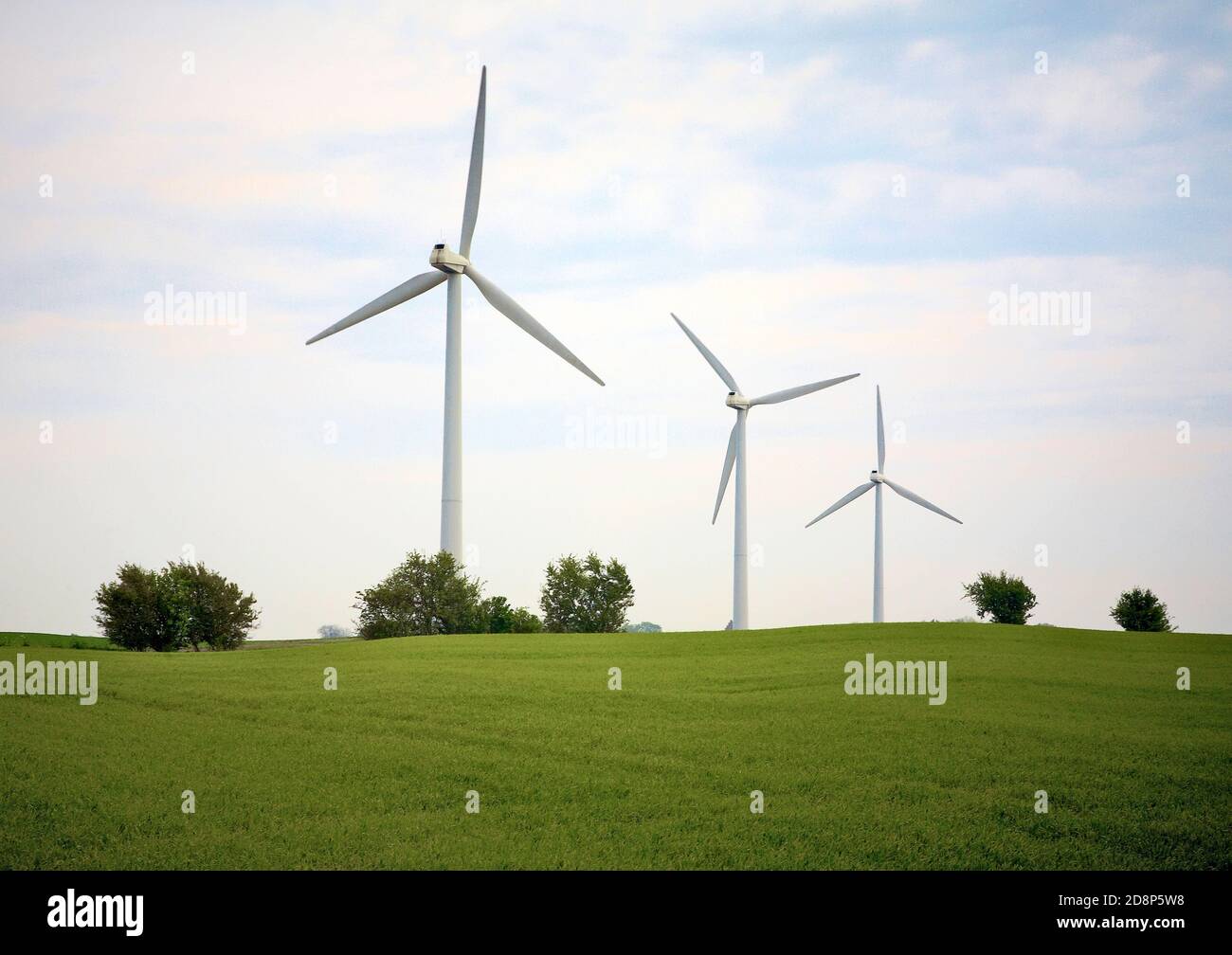 Three wind turbines in a field in Copenhagen Edinburgh Stock Photo - Alamy