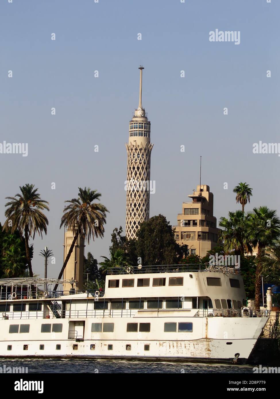 Cairo Tower, Cairo on the Nile in Egypt with the Nile River view: boat ...
