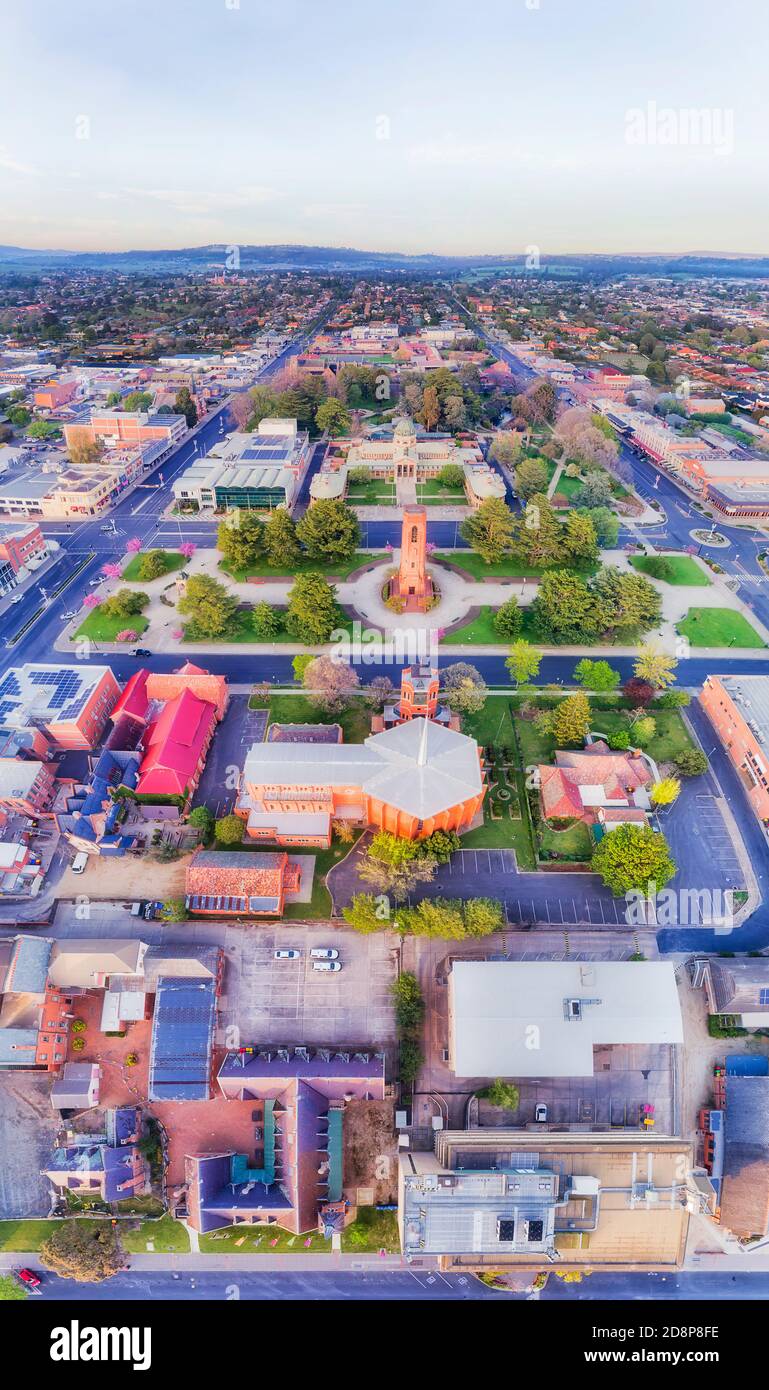 Bathurst city downtown with major local landmarks in aerival panorama ...