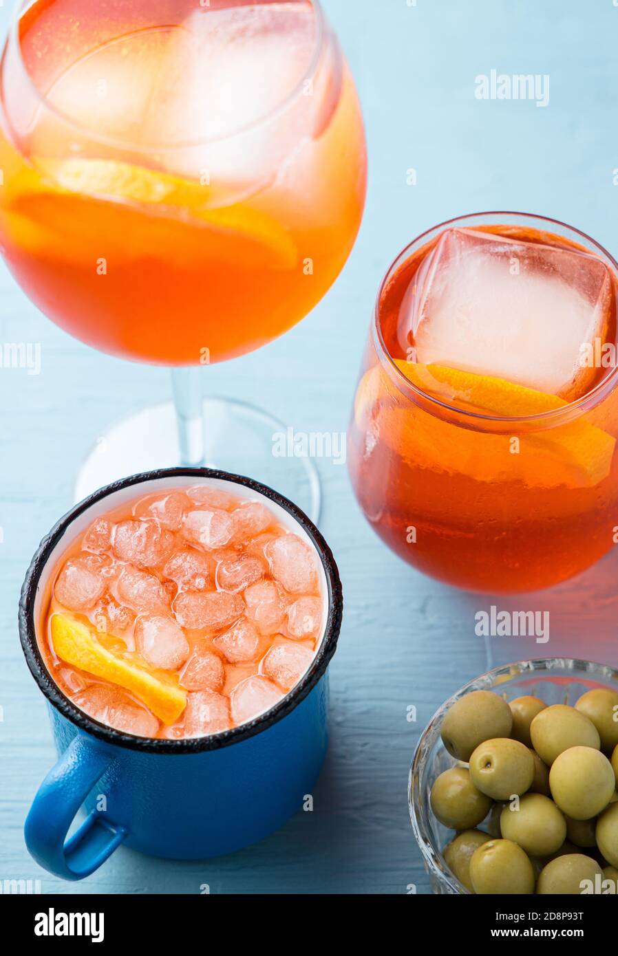 Different glasses of classic italian aperitif aperol spritz cocktail ...