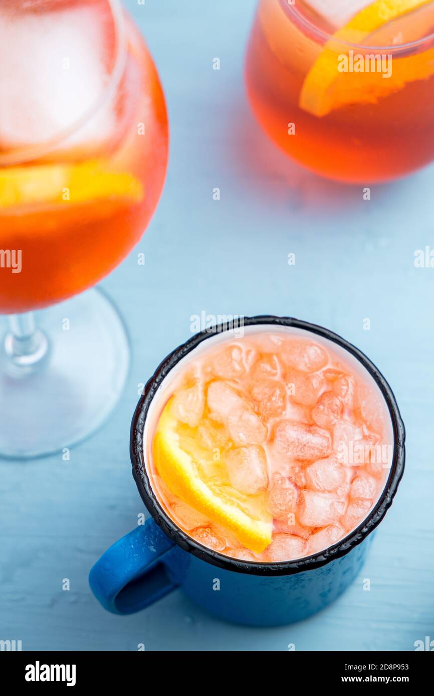 Different glasses of classic italian aperitif aperol spritz cocktail ...