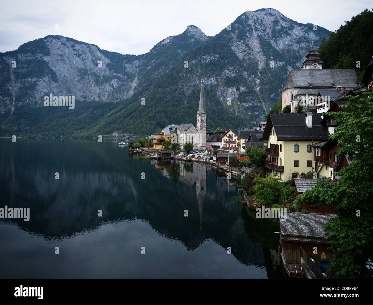 Postcard view of famous traditional village of Hallstatt in Upper ...