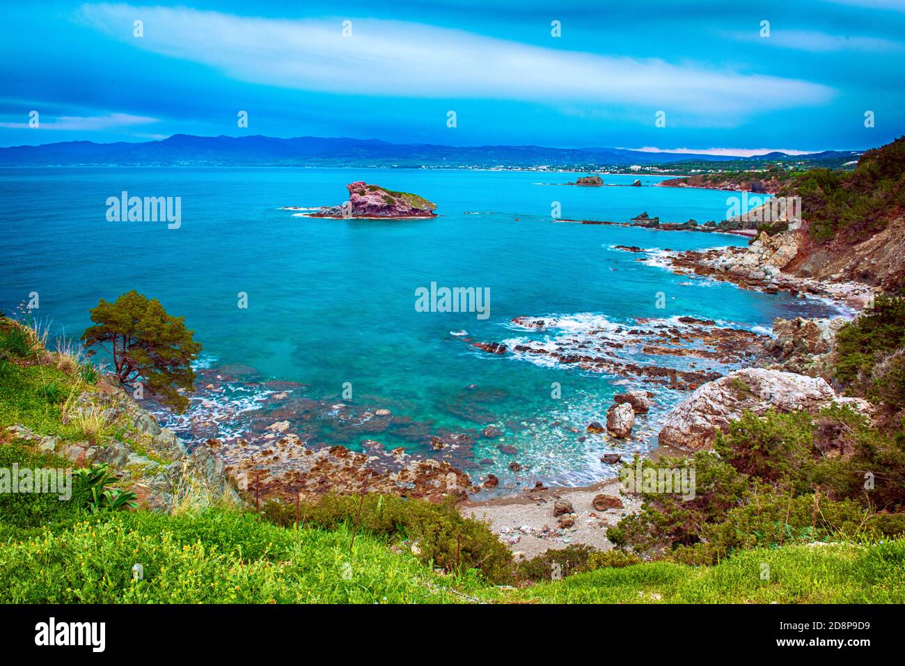 Cyprus beautiful landscape at the sea with rocks and cloudy sky ...