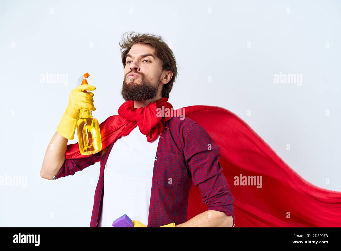 Man in yellow raincoats cleaning professional hygiene home frequency ...